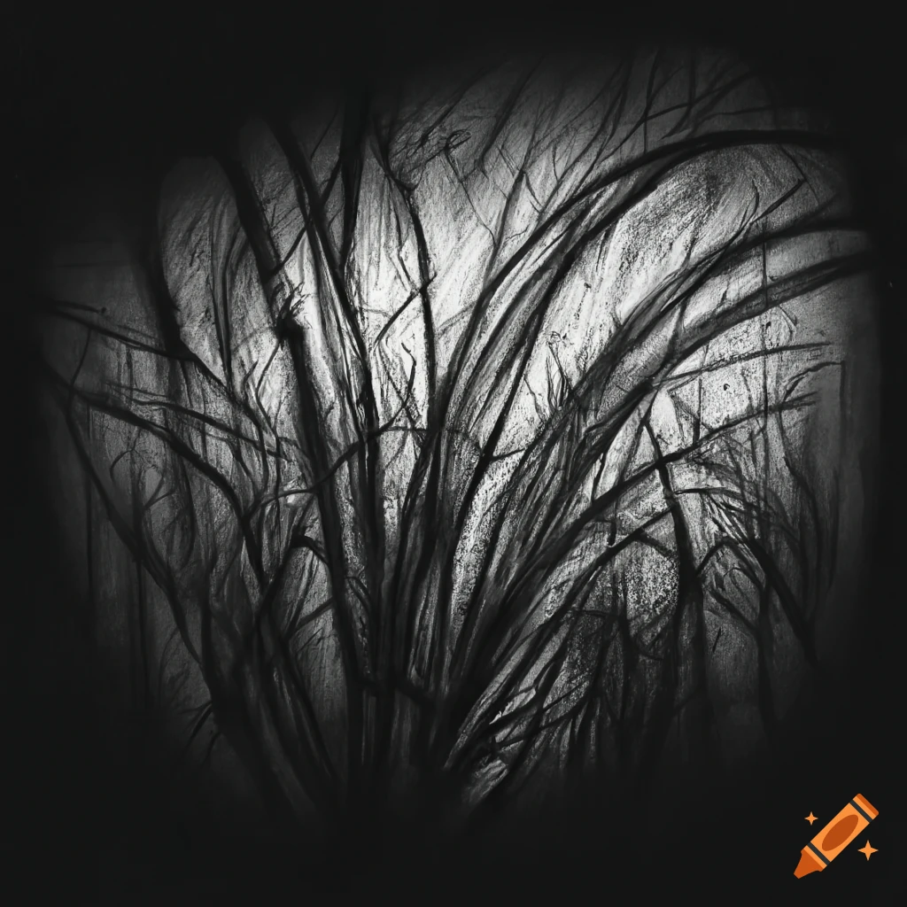 Grass and mud in a charcoal drawing in black and white on Craiyon