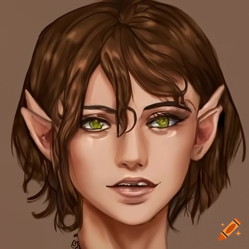 Digital portrait of a hazel-eyed half-elf with olive skin on Craiyon