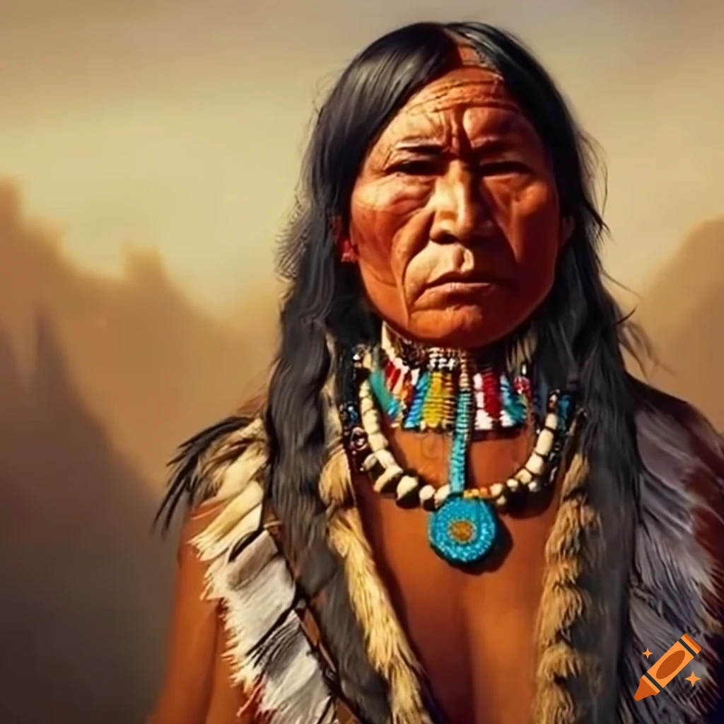 Three native americans walking in a line on Craiyon