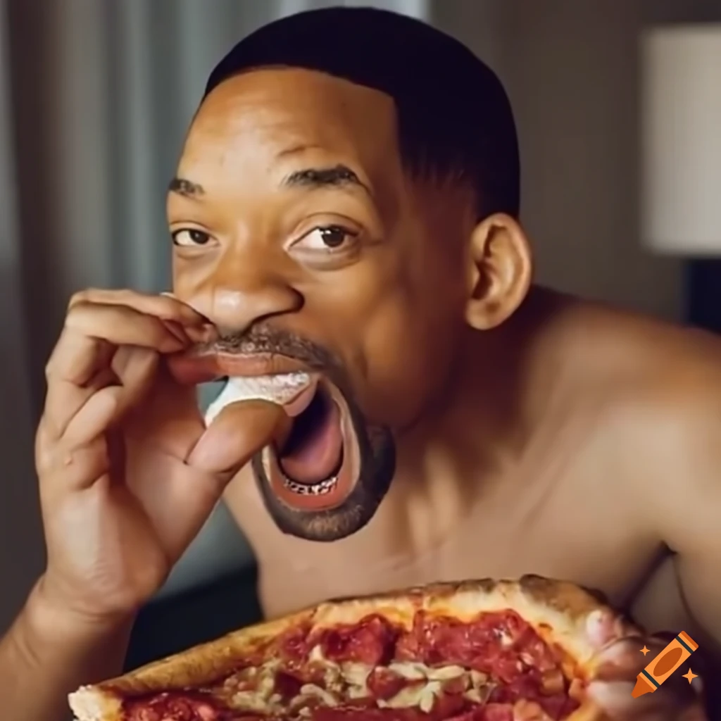 Will smith enjoying pizza on Craiyon