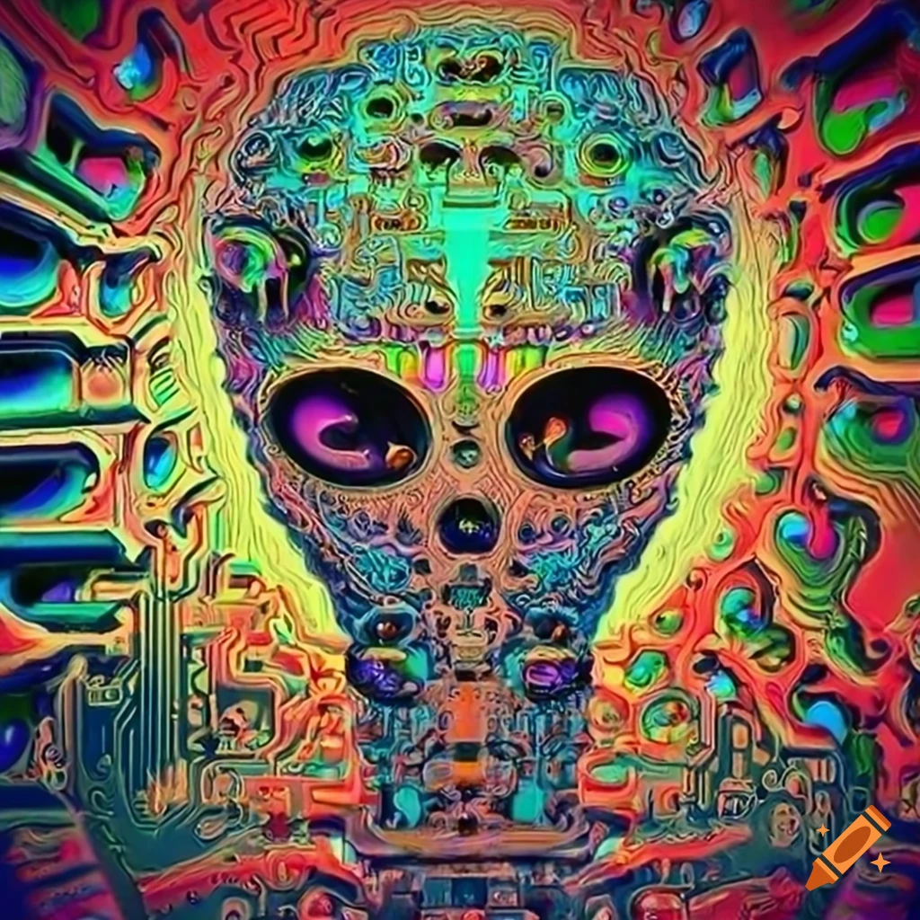 Psychedelic alien tree in electronic circuit board art style with ...