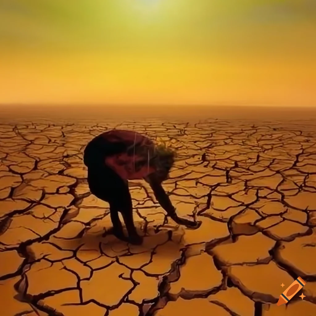 Group irrigating parched land with sustainable water sources, vibrant ...