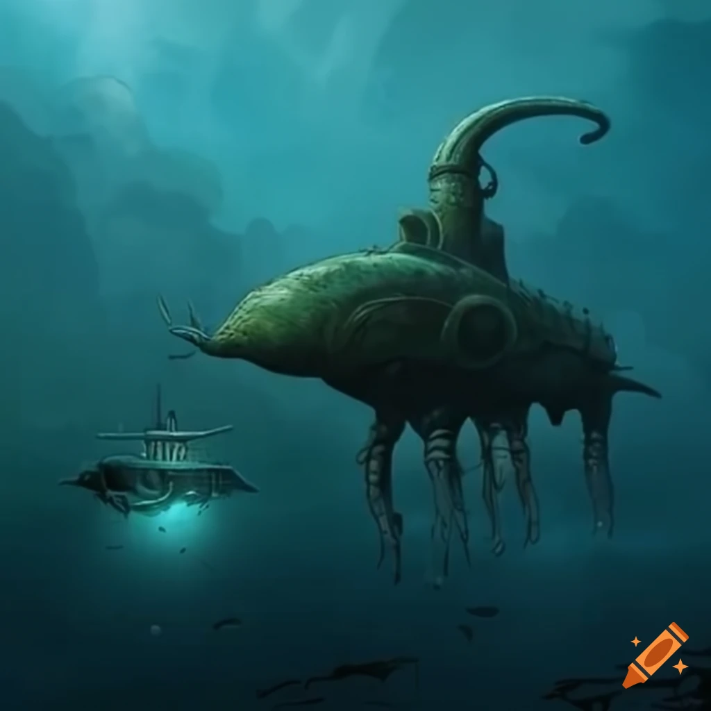 Cthulhu-themed submarine on Craiyon