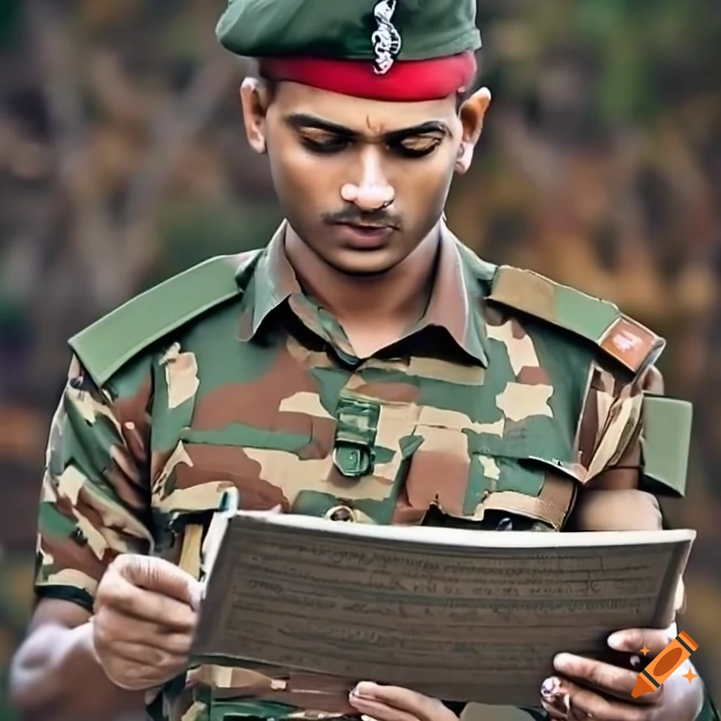 Indian soldier reading a letter on Craiyon