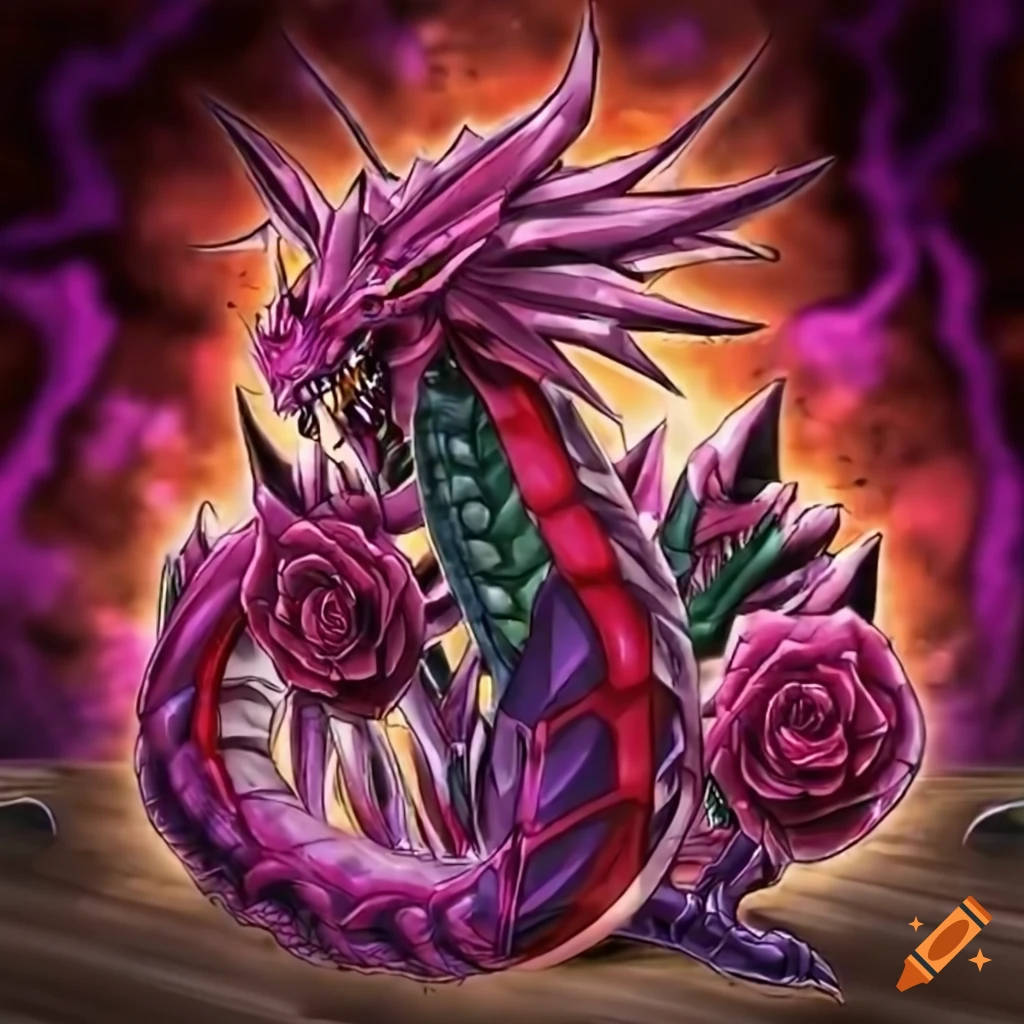 Roses dragon from Yu-Gi-Oh trading card game in modern style on Craiyon