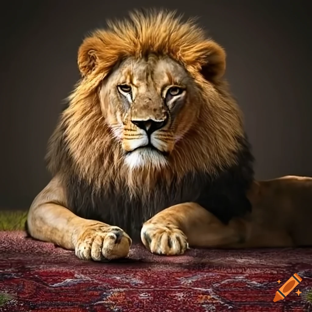 Lion standing on a carpet on Craiyon