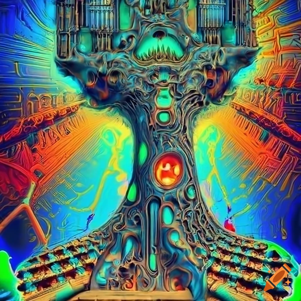 Psychedelic alien gigantic tree in tube art style on Craiyon