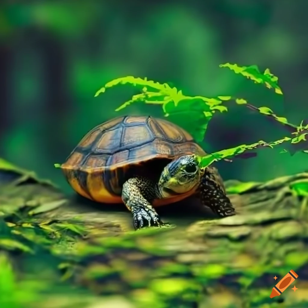 Turtle crawling out of the forest on Craiyon