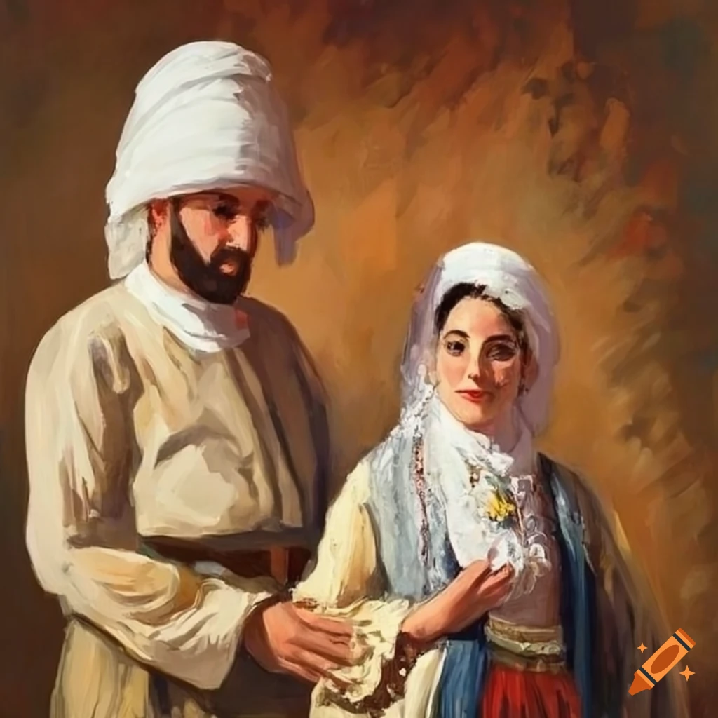 Couple in traditional Druze clothes in an impressionist style on Craiyon