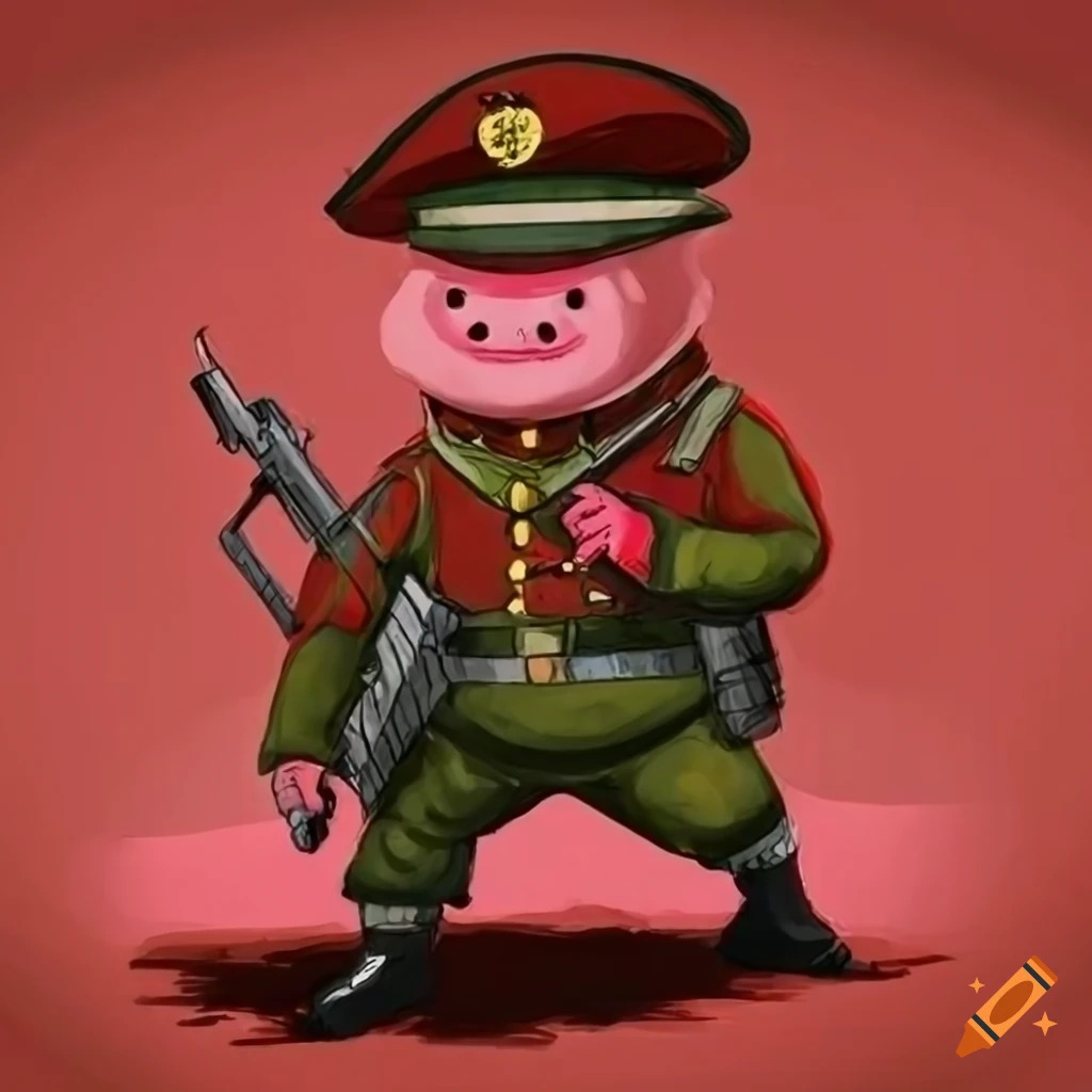 Pig disguised as a red army soldier in a drawing on Craiyon