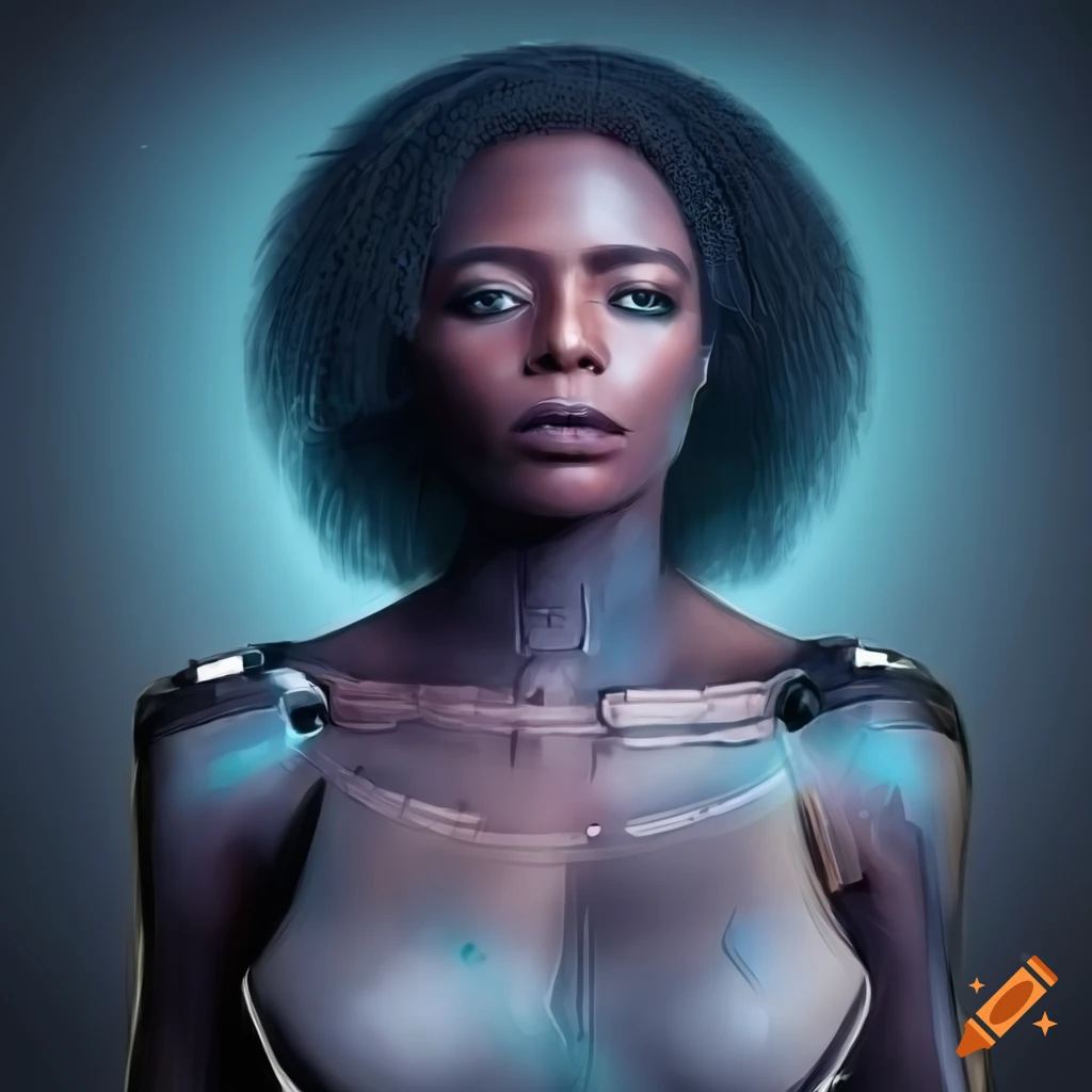 Portrait of a black woman in sci-fi attire on Craiyon