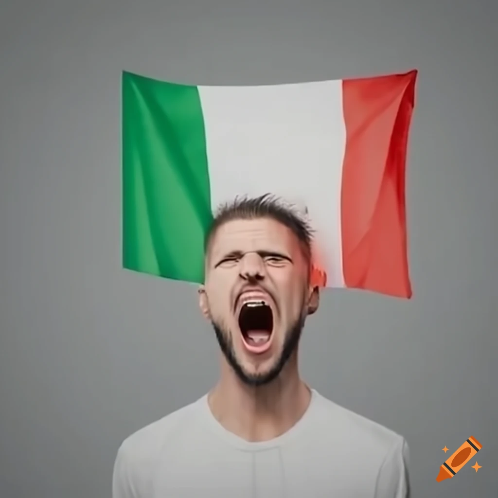 Man screaming with italian flag on Craiyon