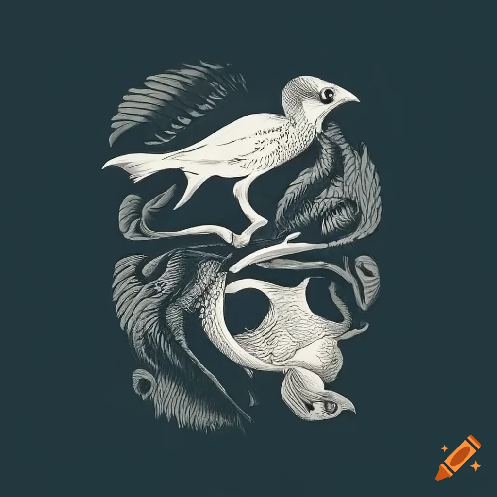 M. C. Escher style artwork with fish transforming into birds in limited ...