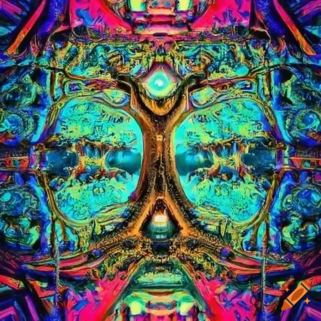 Psychedelic alien tree in tube art style with technical drawing of tropical plants on Craiyon