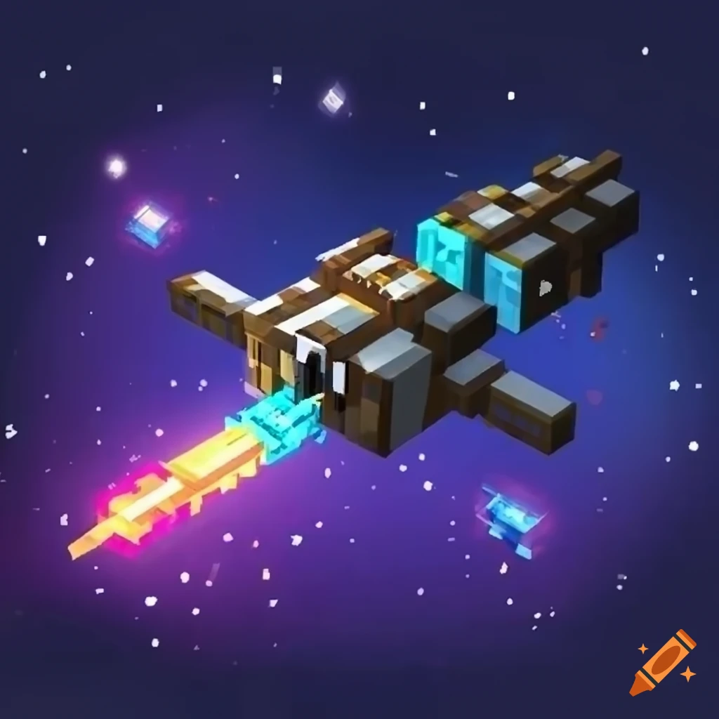 Minecraft style space scene with ships, planets, aliens, and space ...