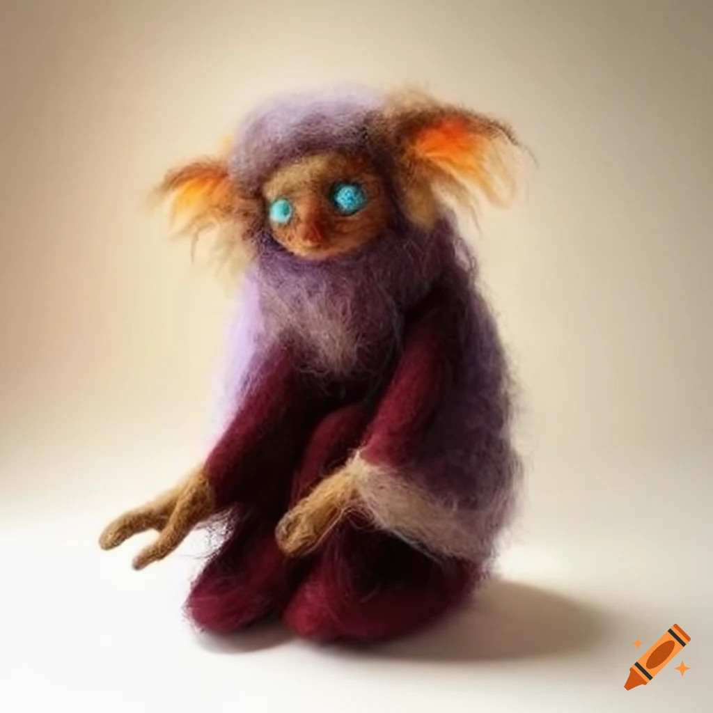 Fantasy felted wool creatures in unique attire on Craiyon