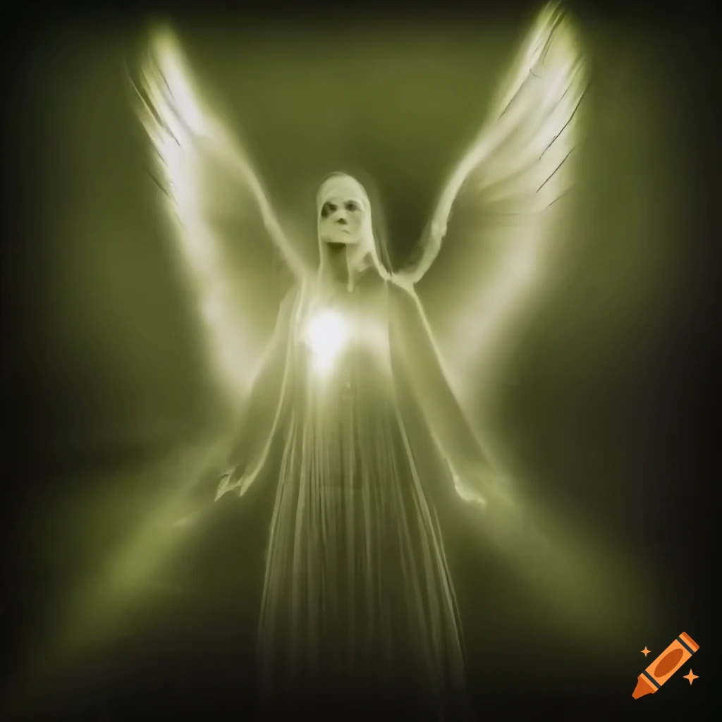 Transparent soul manifesting in a house with a paranormal aura on Craiyon