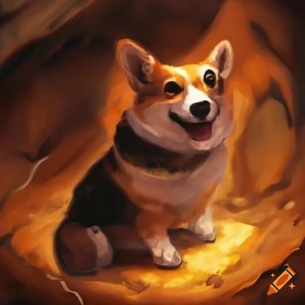 Cave painting depicting a corgi battle on Craiyon