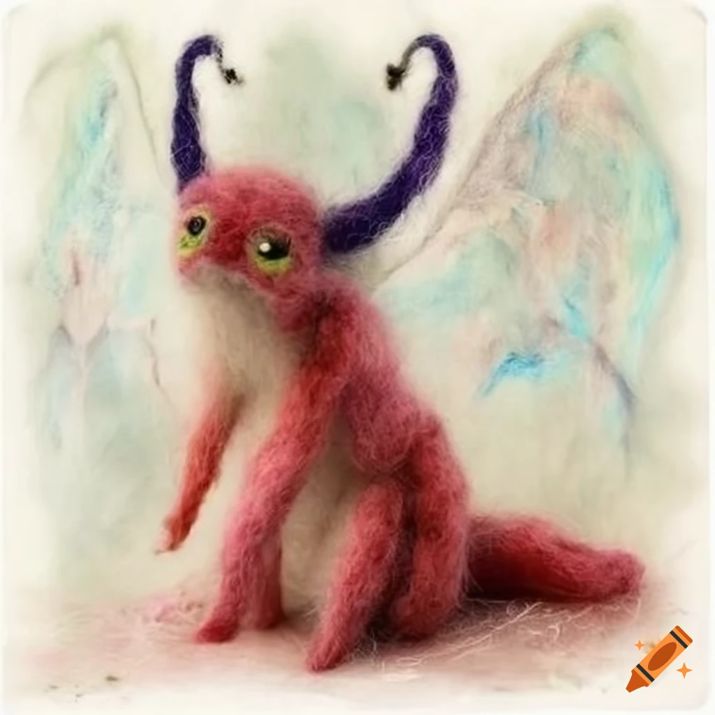 Fantasy felted wool creatures wearing unique clothing on Craiyon