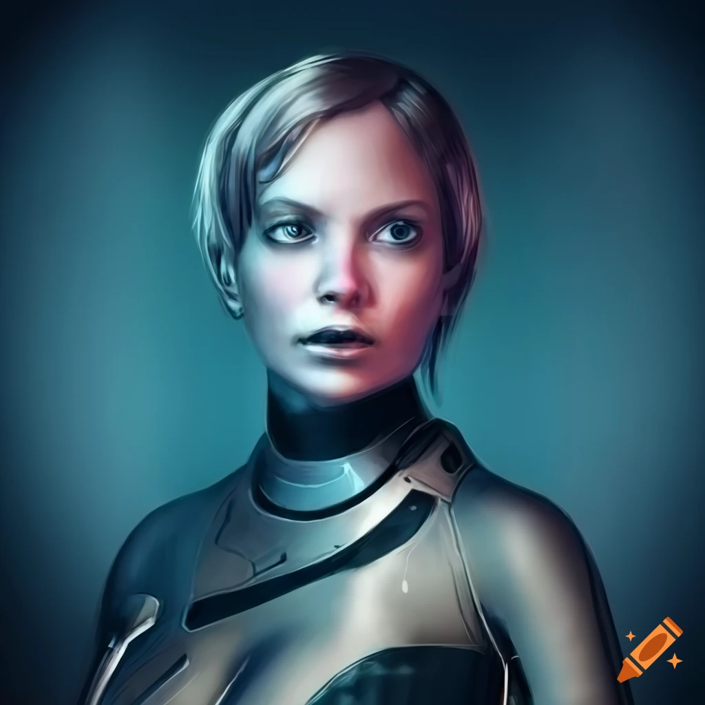 Female human in sci-fi attire portrait on Craiyon