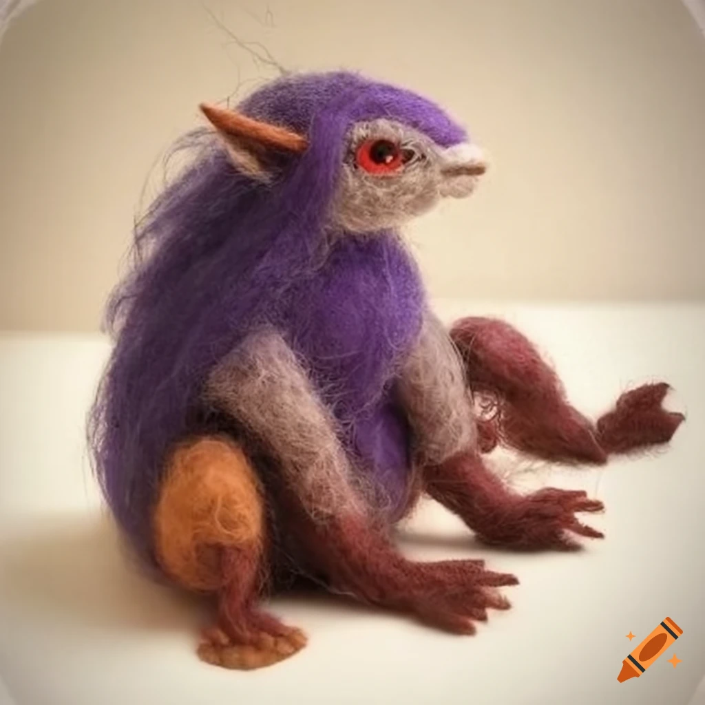 Fantasy felted wool creatures wearing unique clothing on Craiyon