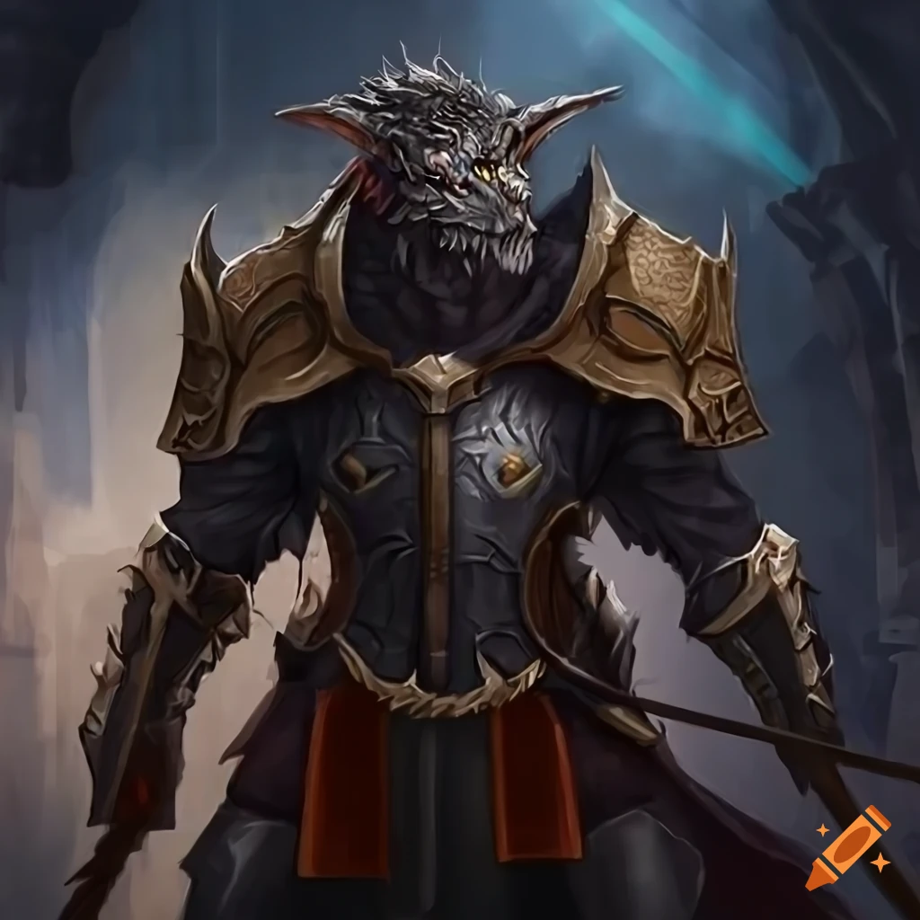 Black dragonborn paladin fantasy character on Craiyon