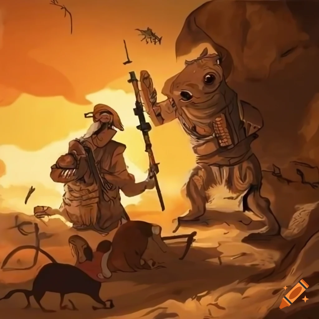 Corgi-armed warriors in combat depicted in traditional cave paintings ...