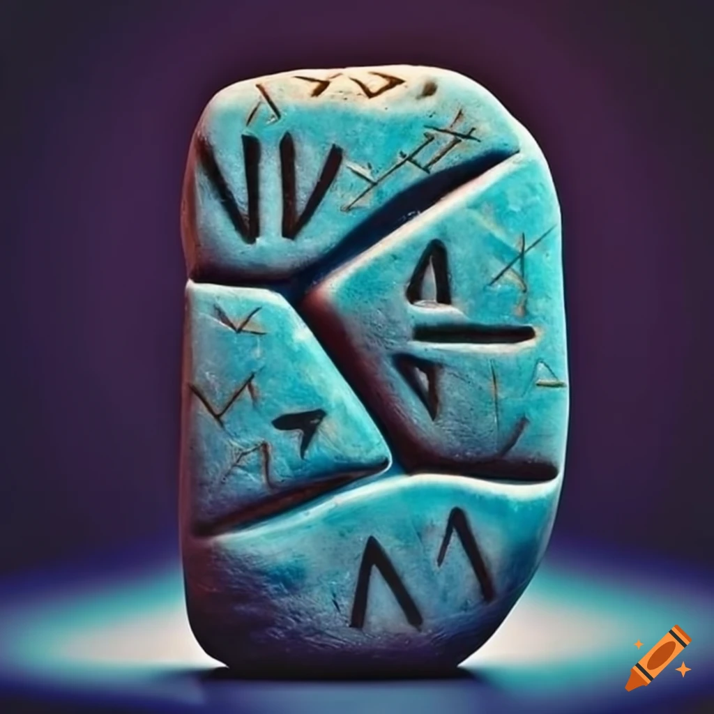 Close-up of intricately carved ancient rune stone on Craiyon