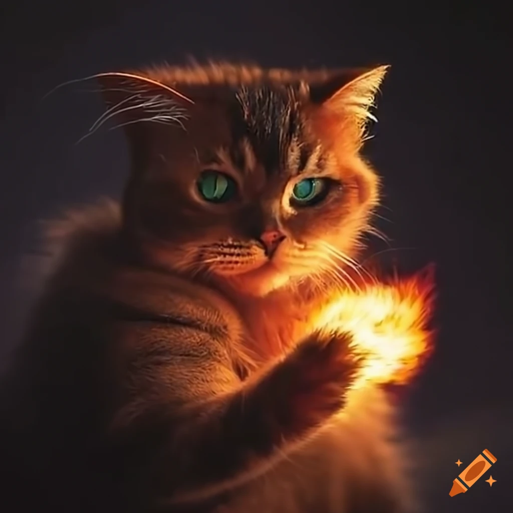 Fluffy cat with flamethrower on Craiyon