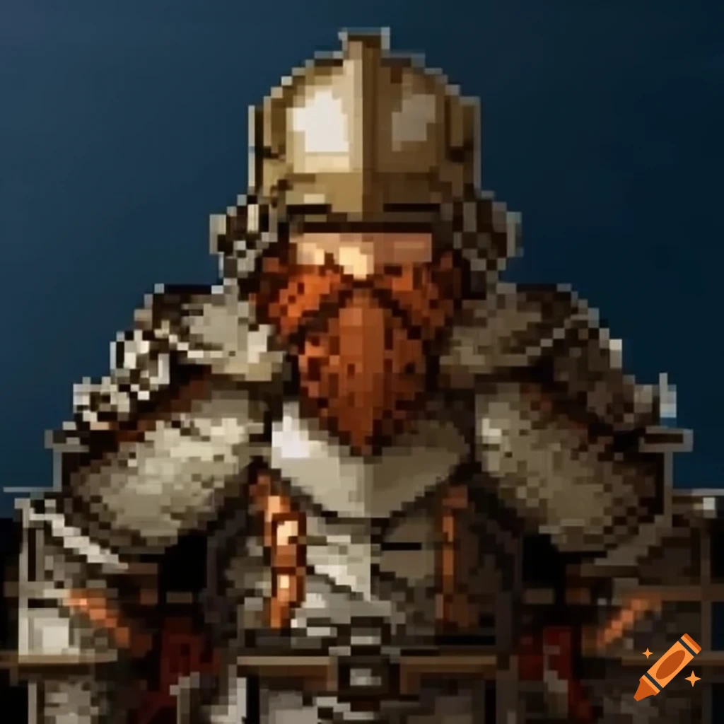 Close-up portrait of a dwarf warrior in detailed pixelated art on Craiyon