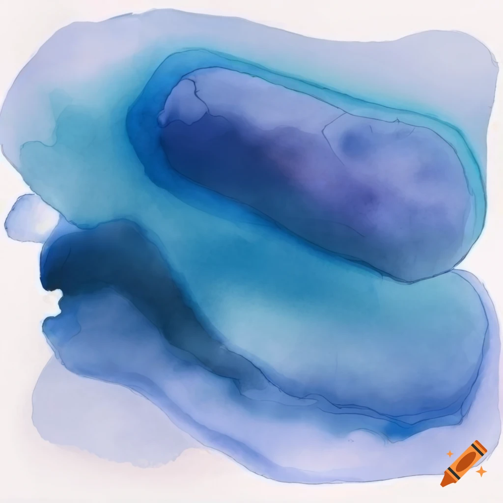 Abstract light and dark blue shapes on white background in watercolor ...