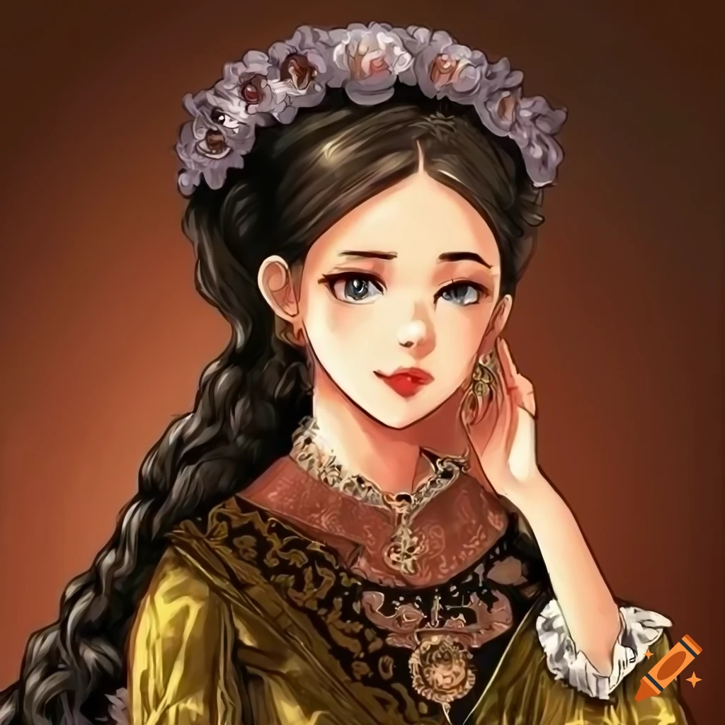 Anime portrait of a royal filipina spanish colonial era woman with a ...