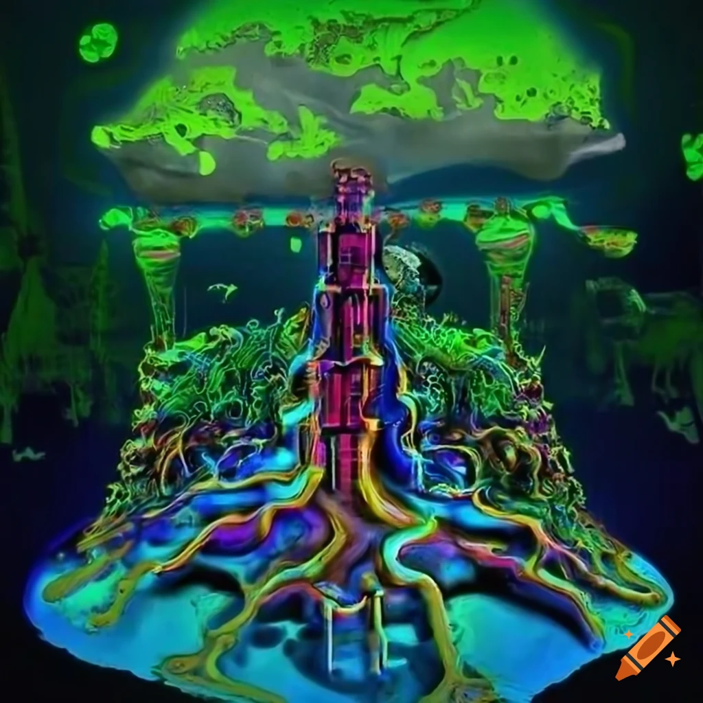 Psychedelic alien tree with electronic circuit board art style on Craiyon