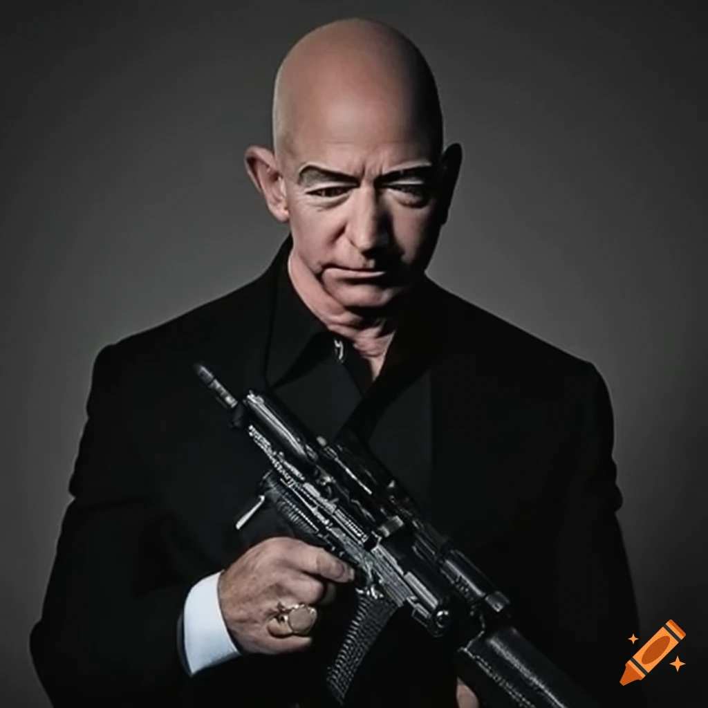 Jeff bezos as james bond on goldeneye cover with a gun on Craiyon