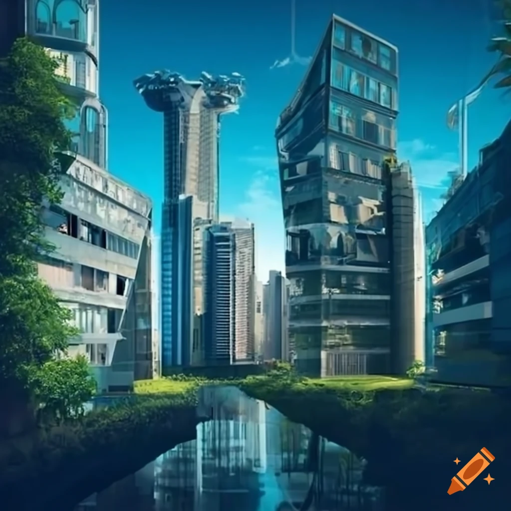 Futuristic EcoPolis city with rooftop gardens and solar panels on ...