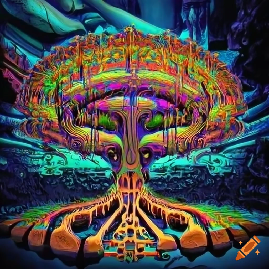 Psychedelic alien tree in tube art style with detailed technical ...