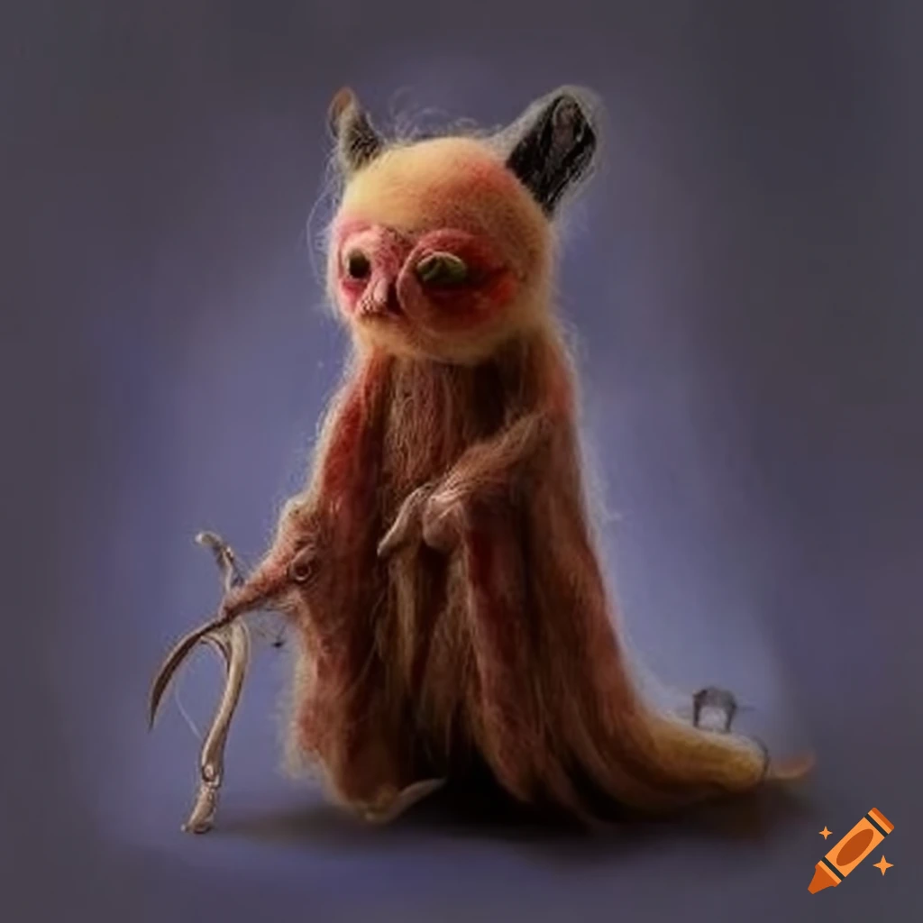 Fantasy felted wool creatures in unique attire on Craiyon
