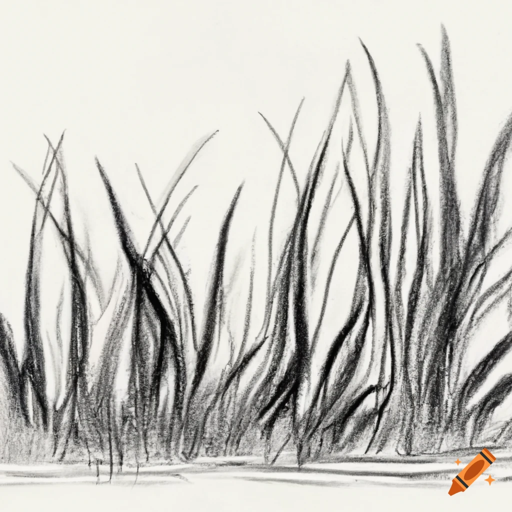 Grass depicted in charcoal drawing in black and white on Craiyon