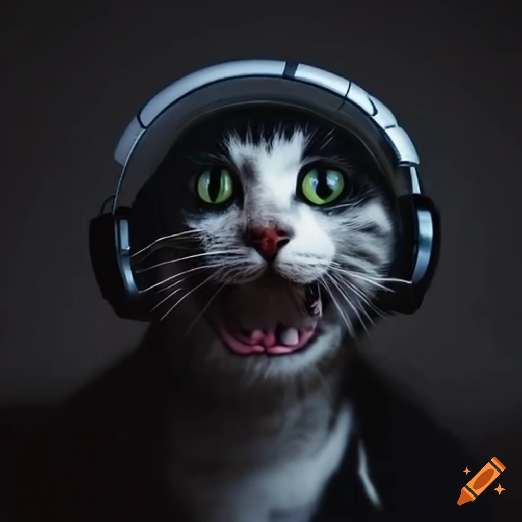 Emo cat wearing big headphones on Craiyon