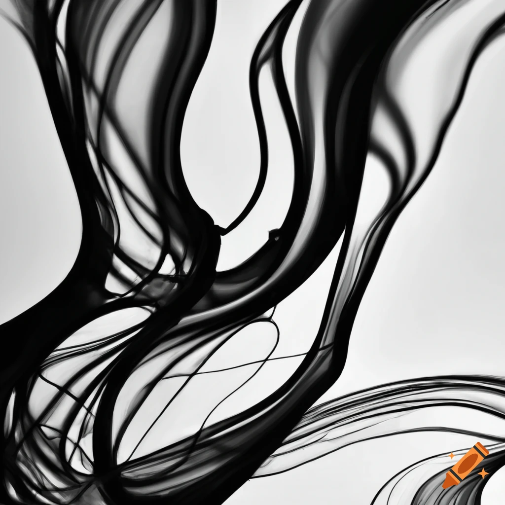 Abstract flowing black lines on white paper on Craiyon