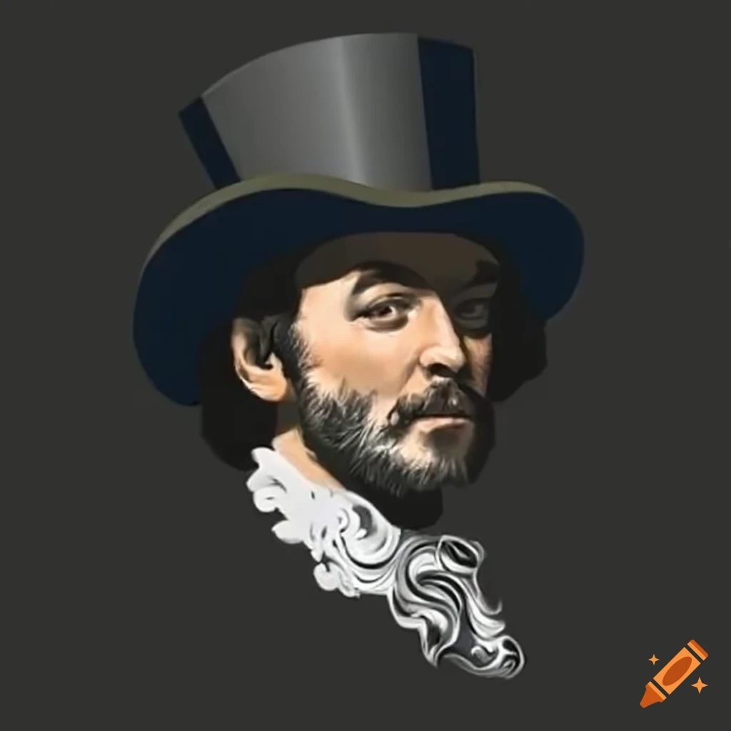 Baroque portrait of man with top hat and unique swirl face on Craiyon