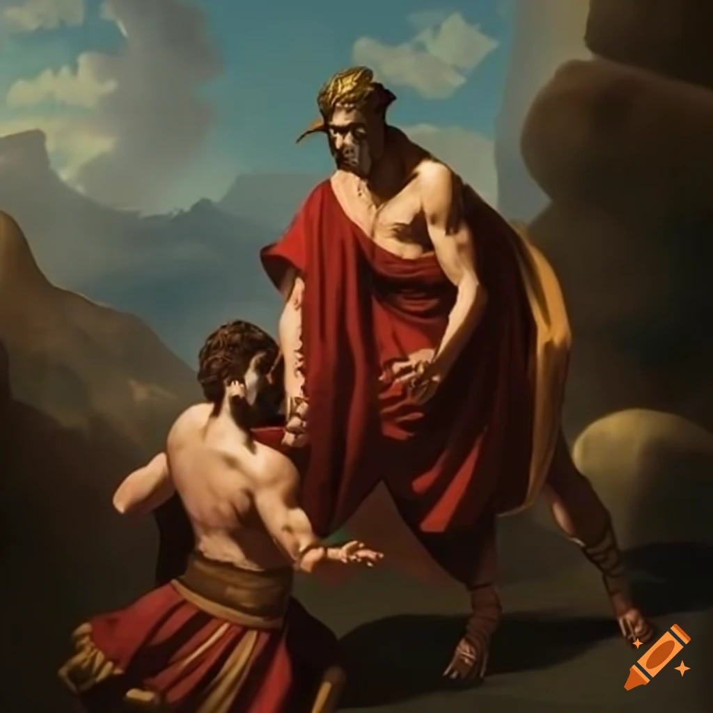 David defeating goliath in a historic scene on Craiyon