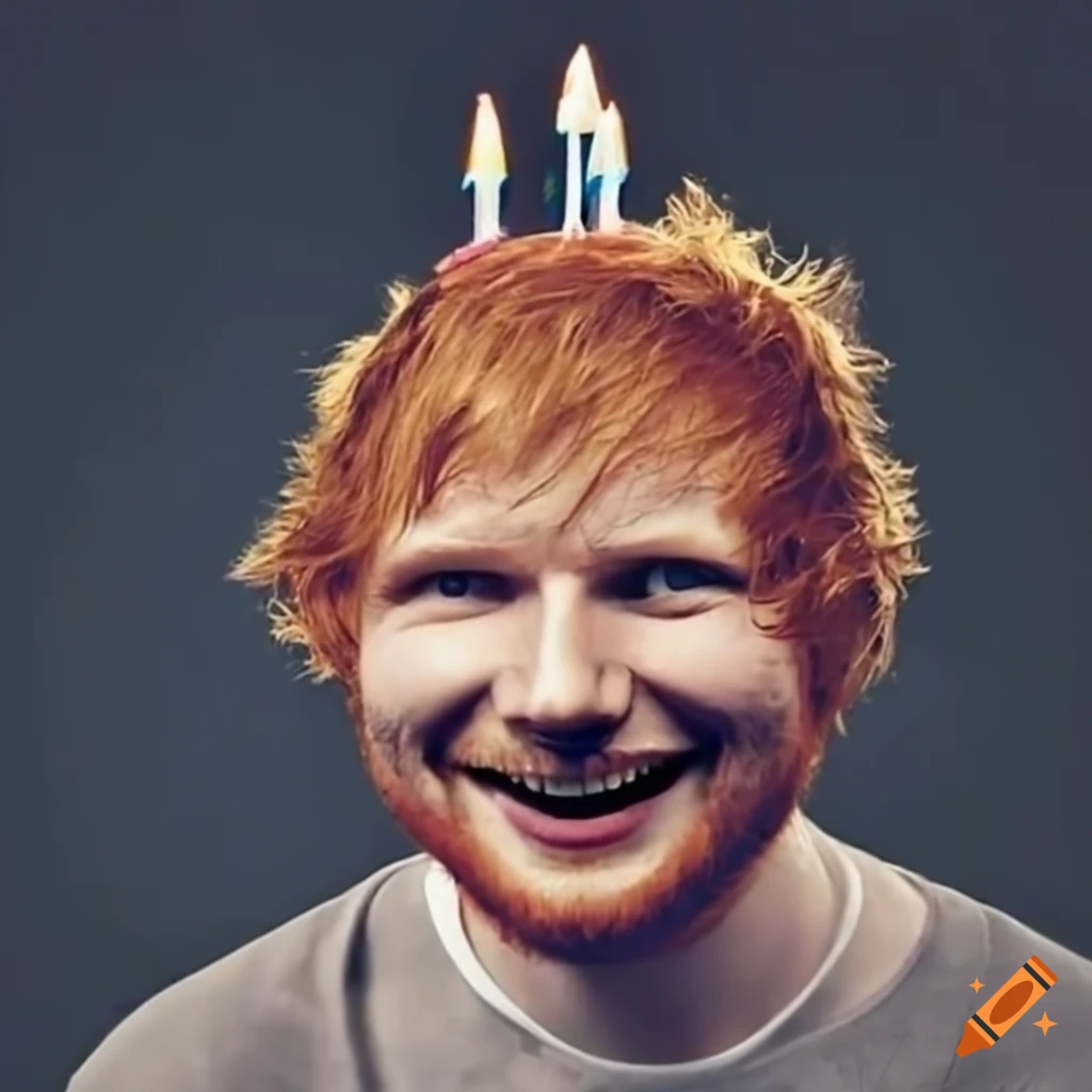 Ed Sheeran offering a birthday cake on your 30th birthday on Craiyon
