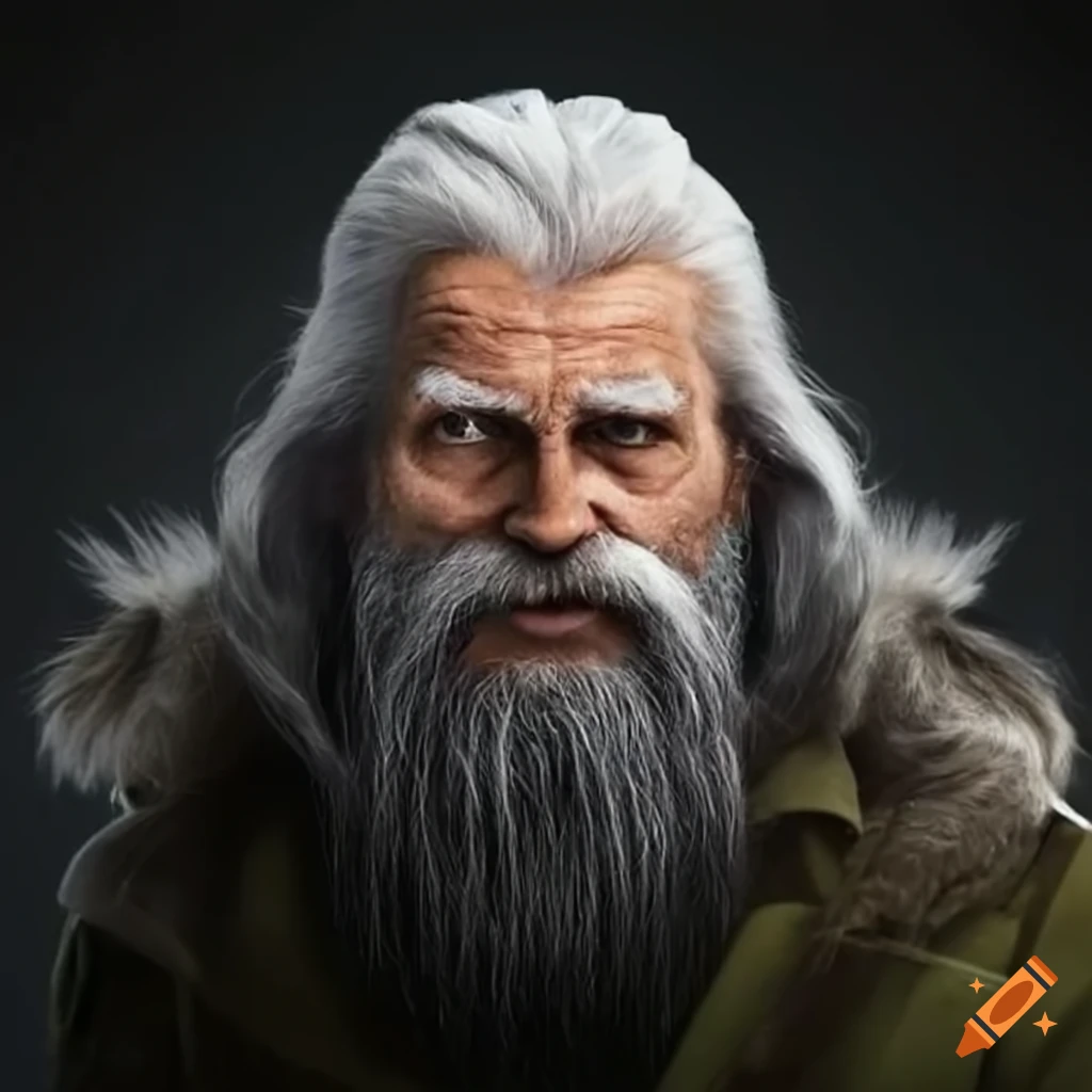 Happy wilderness ranger with a very long grey beard on Craiyon