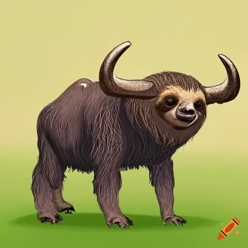 Water-buffalo-sloth hybrid standing on a meadow on Craiyon