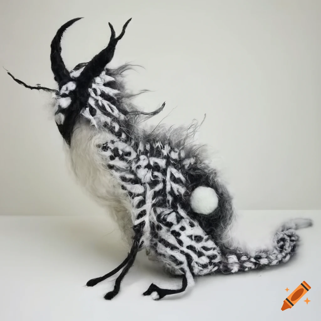 Fantasy felted wool creatures wearing special clothing on Craiyon