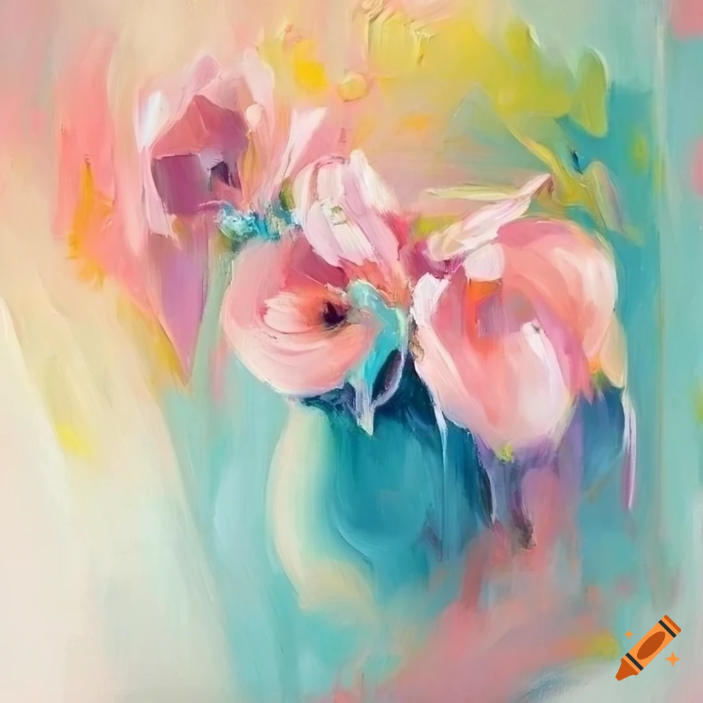 Floral abstract oil painting with pastel colors inspired by nature on ...
