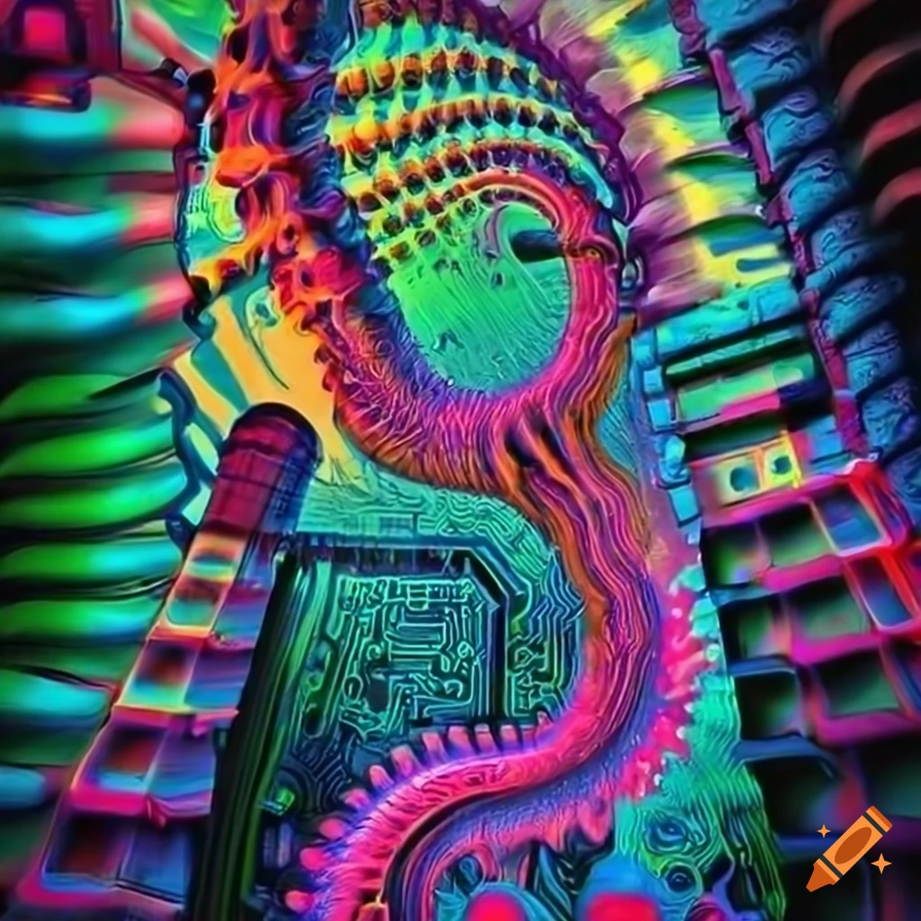 Psychedelic alien tree in tube art style with detailed technical ...