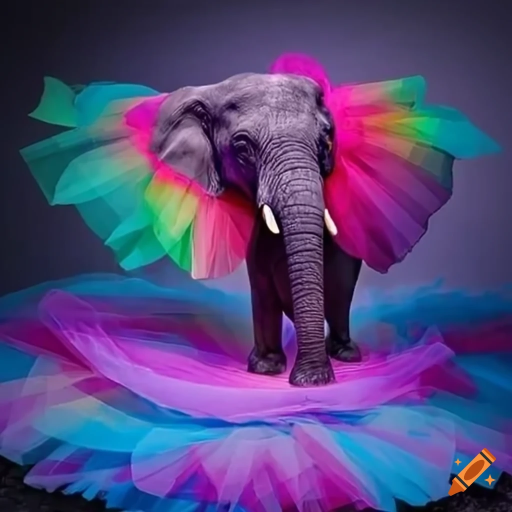 Élèphant in a tutu in a colorful and cosmic world on Craiyon