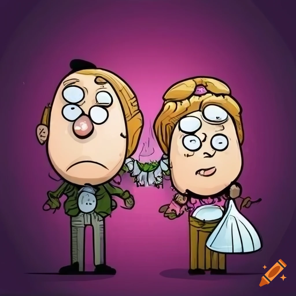 Colorful cartoon illustration of a bridal couple with a grumpy brother ...